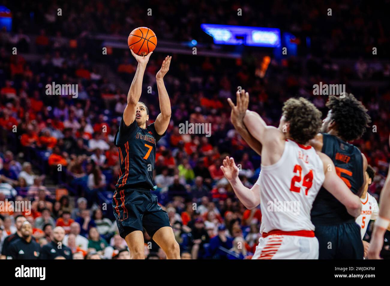 Clemson, SC, USA. 14th Feb, 2024. Miami (Fl) Hurricanes guard Kyshawn ...