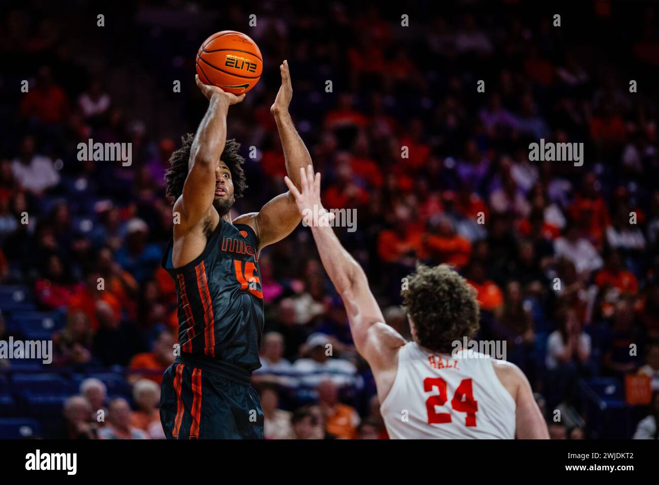 Clemson, SC, USA. 14th Feb, 2024. Miami (Fl) Hurricanes forward Norchad ...