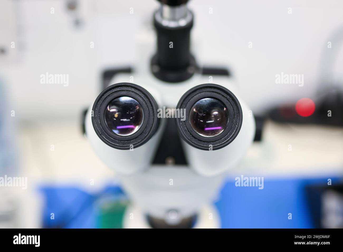 Close up view of eye pieces of electronic microscope, shallow depth of ...