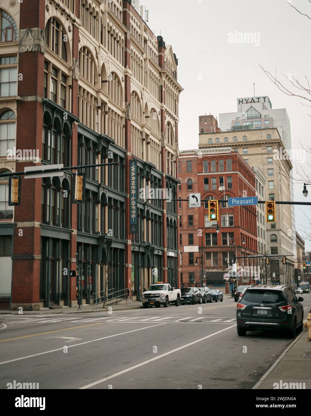 An intersection and buildings in Downtown Rochester, New York Stock ...