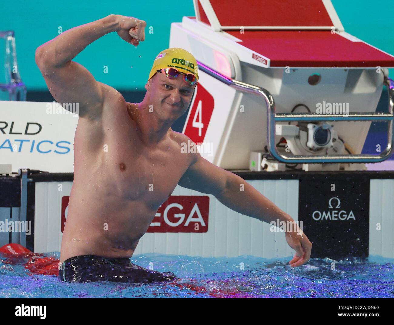 Doha, Qatar. 14th Feb, 2024. Sam Williamson of Australia celebrates ...
