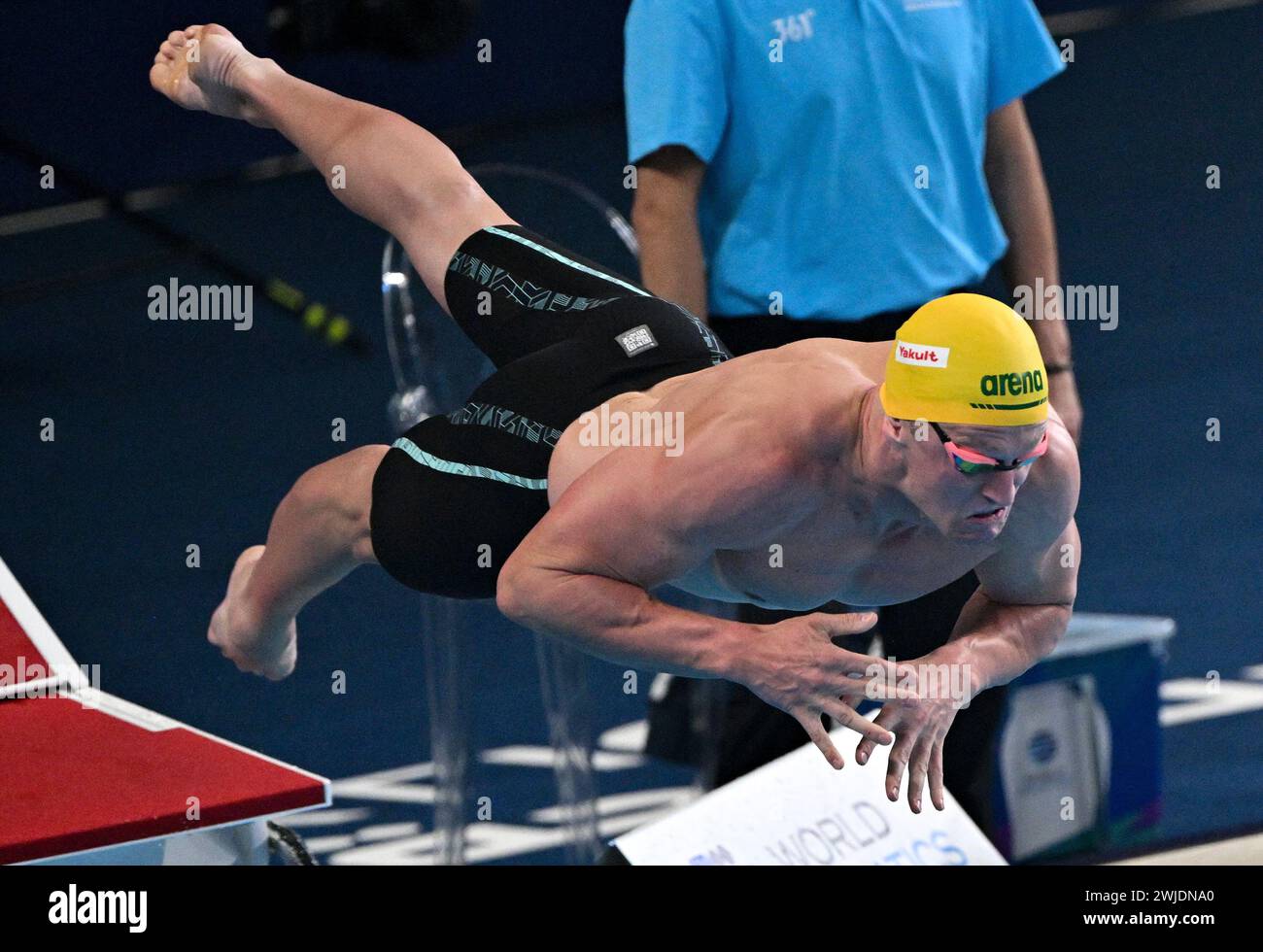 Doha, Qatar. 14th Feb, 2024. Sam Williamson of Australia dives during ...