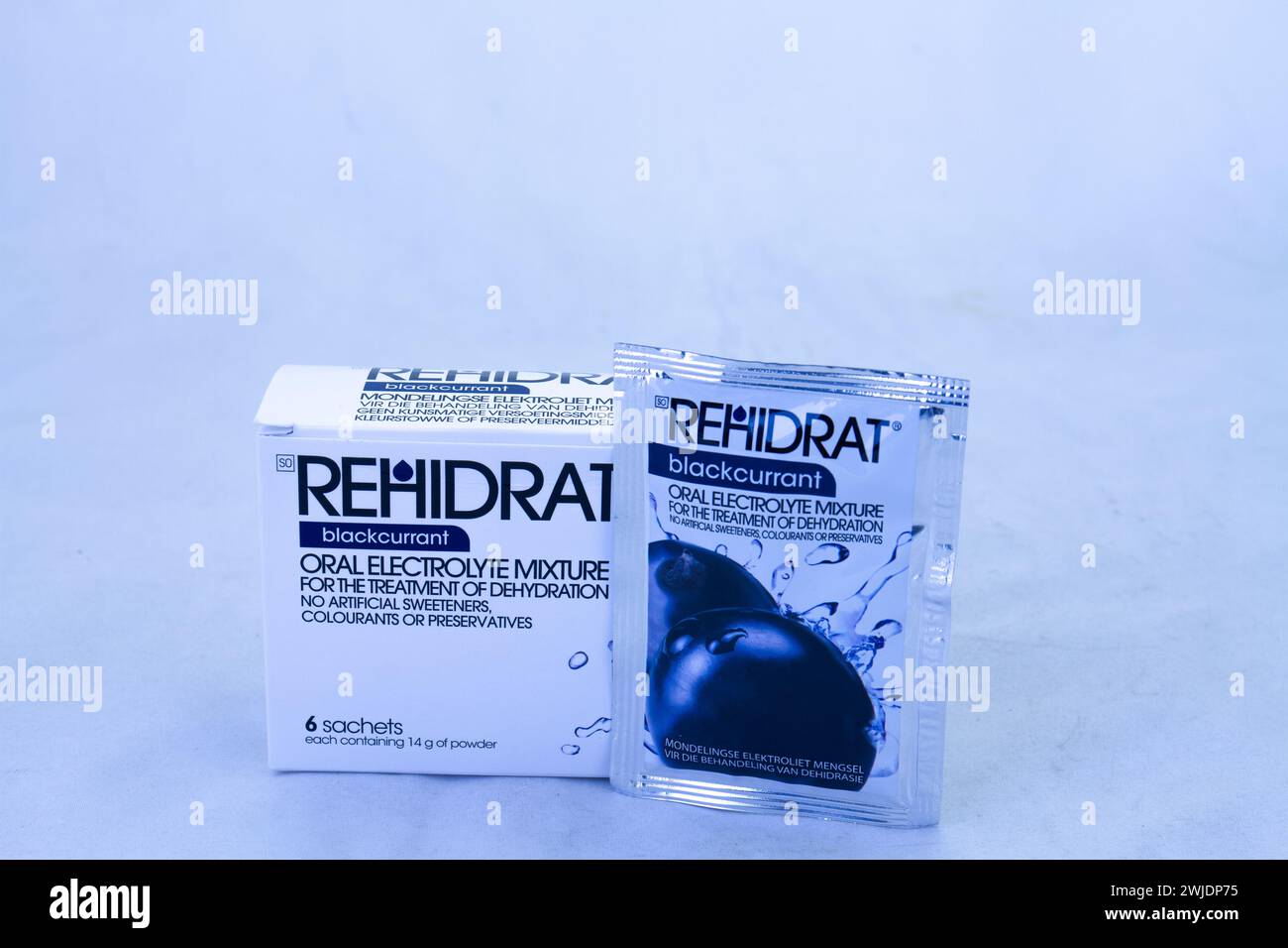 Johannesburg, South Africa - a box of Rehidrat sachets isolated on a ...