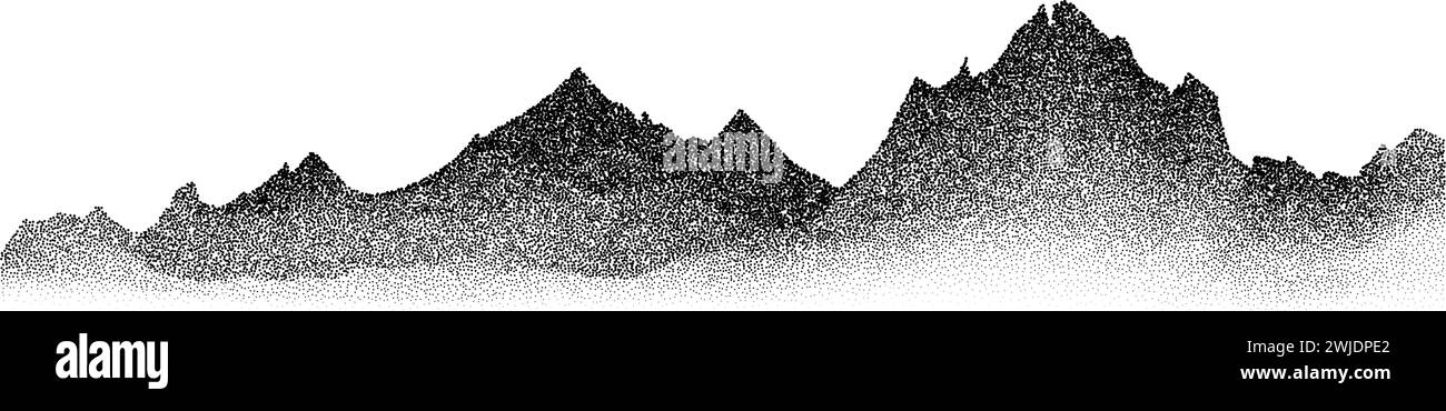Stippled grain mountain range. Dotted terrain landscape silhouette ...