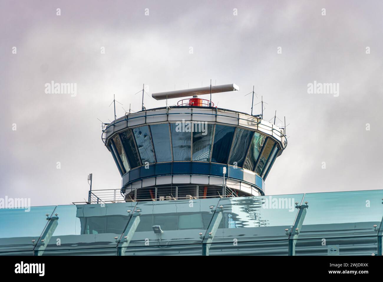Control tower with rotating radar at the airport Stock Photo - Alamy