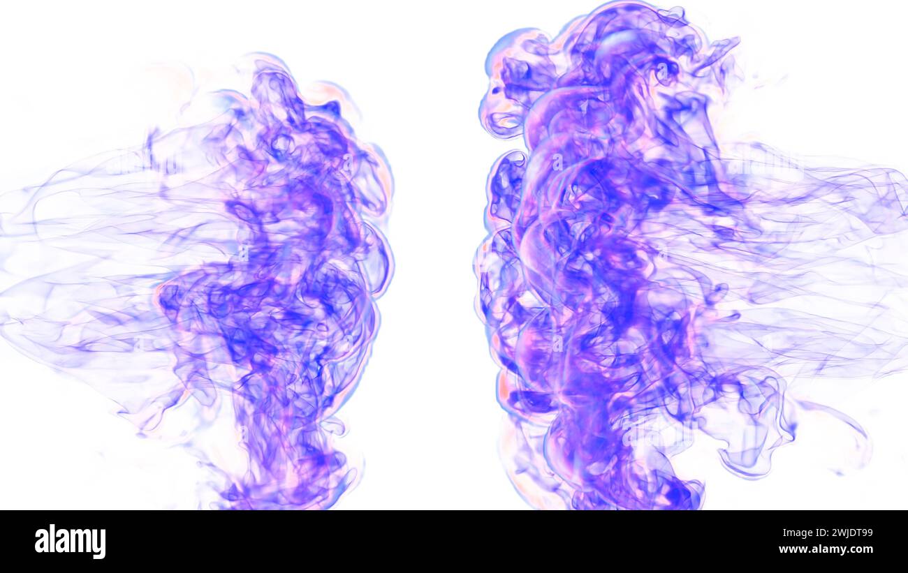 3d illustration. Tongues of lilac flame collide from opposite sides on ...