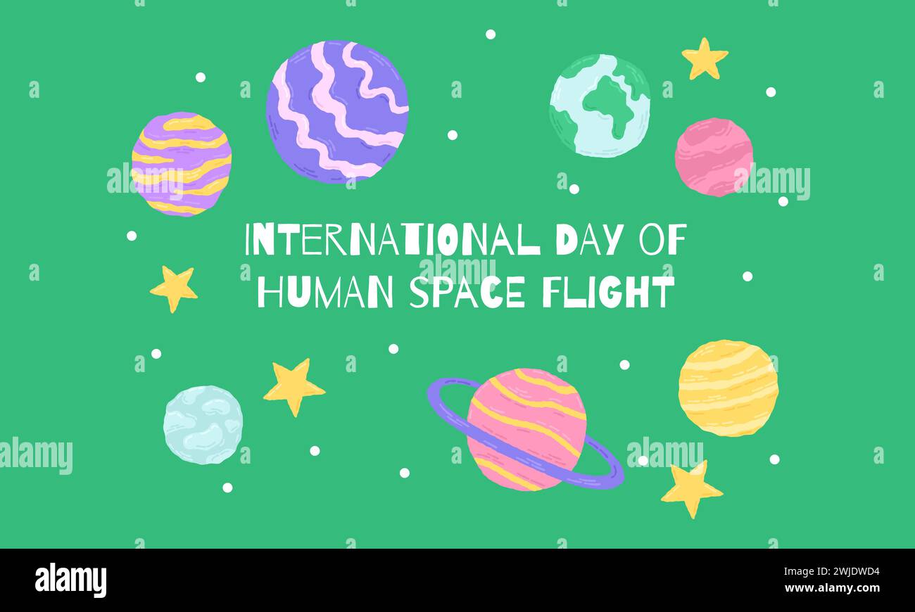 12 April International Day of Human Space Flight. Galaxy poster with ...