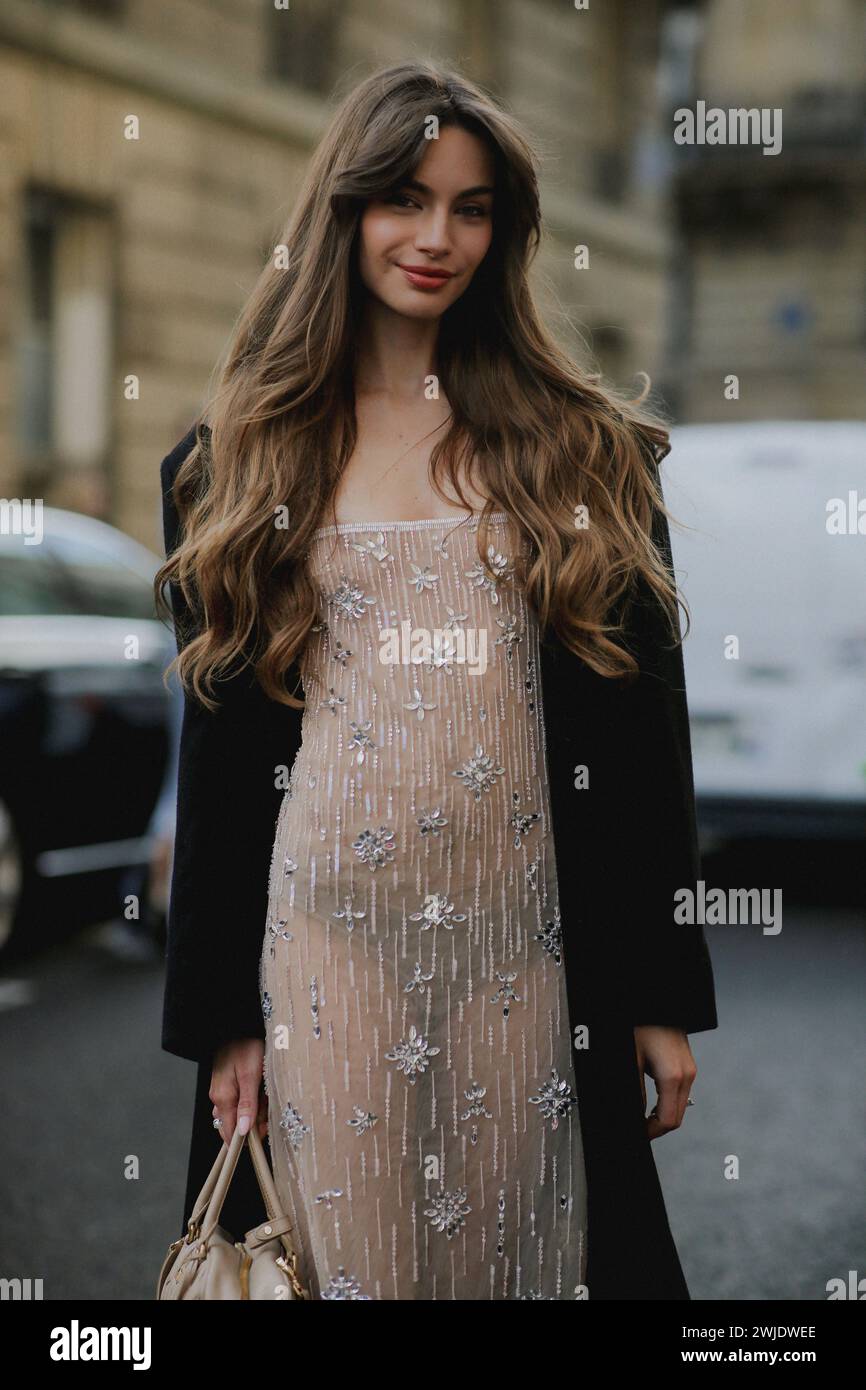 Paris, France. 22nd Jan, 2024. Street style, Mara Lafontan arriving at ...
