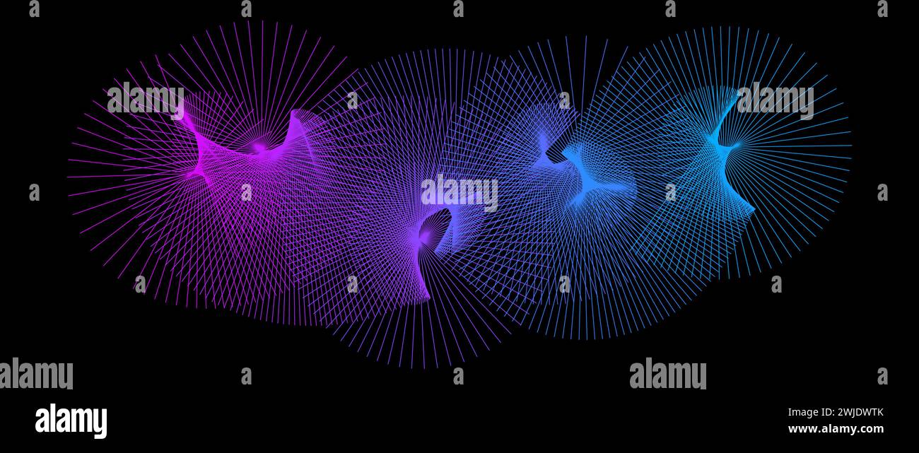 Neon radiating spiral shape pattern. Abstract spreading rotating lines ...