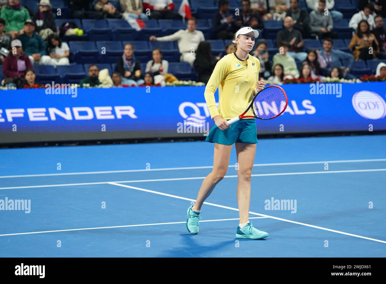 Elena Rybakina reacts during her match against Emma Navarro at the ...