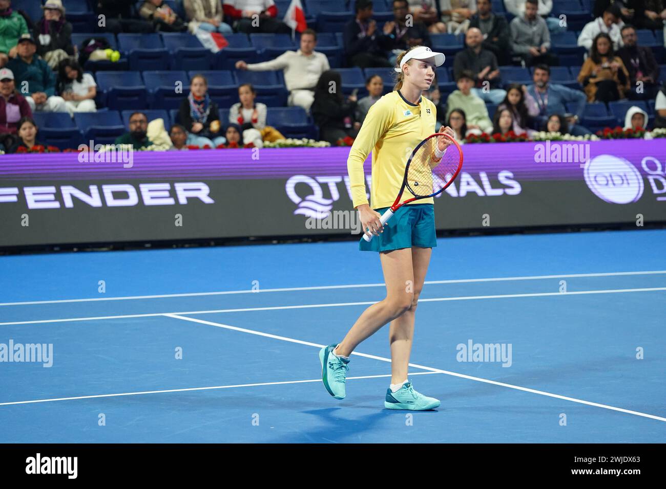 Elena Rybakina reacts during her match against Emma Navarro at the ...