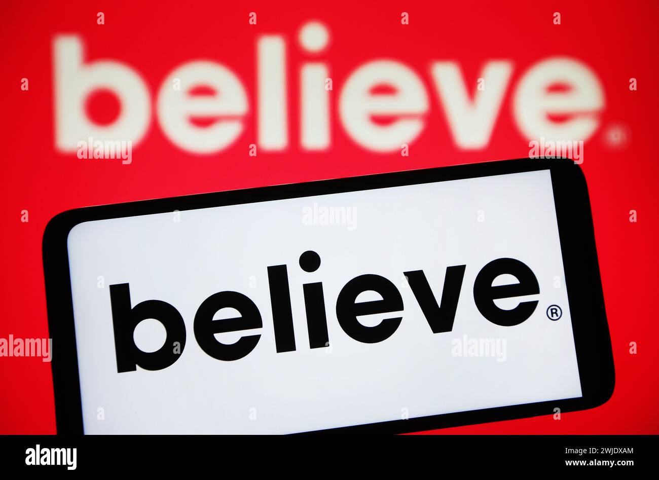 Ukraine. 14th Feb, 2024. In this photo illustration, Believe logo of a ...