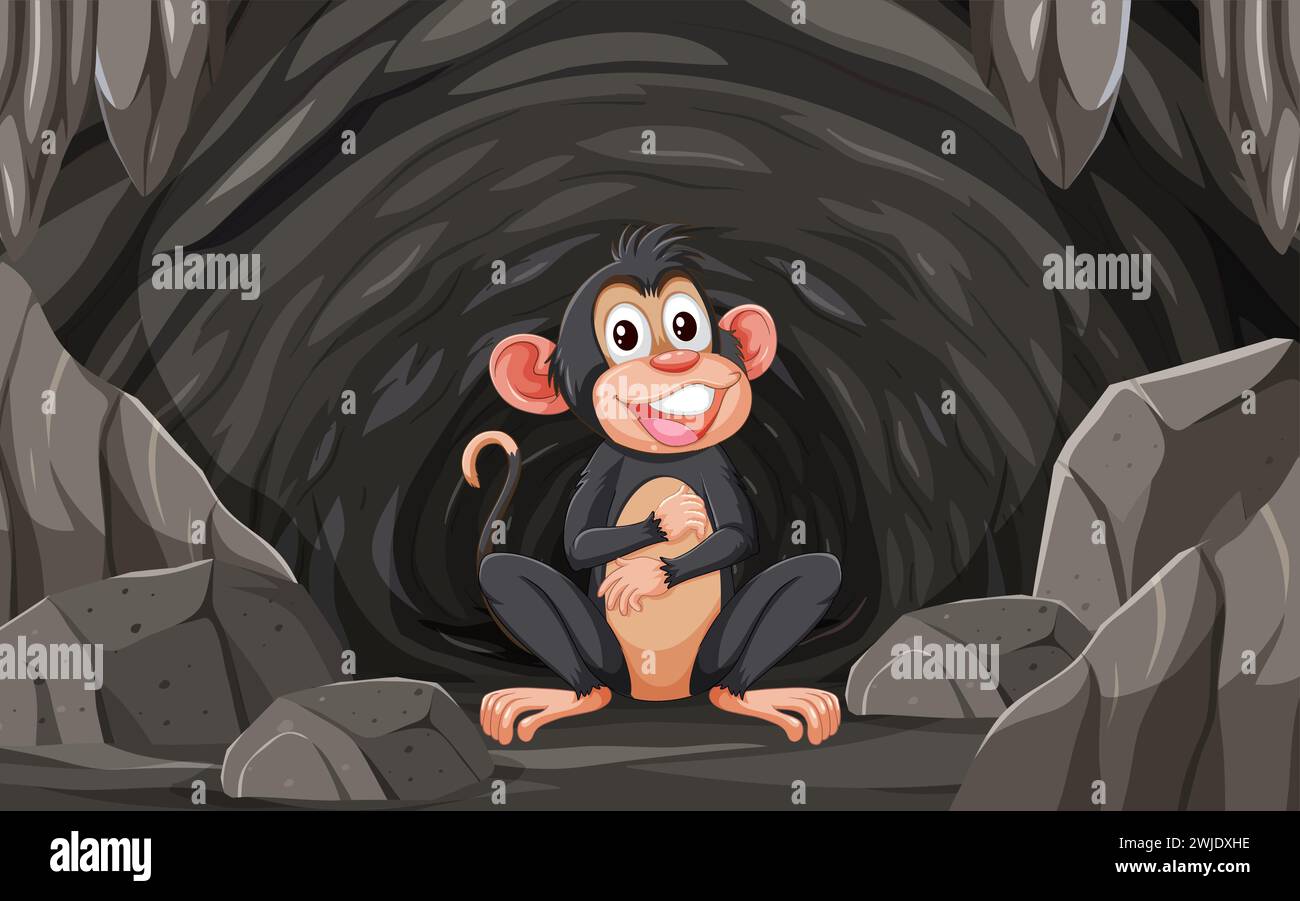 A happy monkey sitting inside a dark cave Stock Vector Image & Art - Alamy