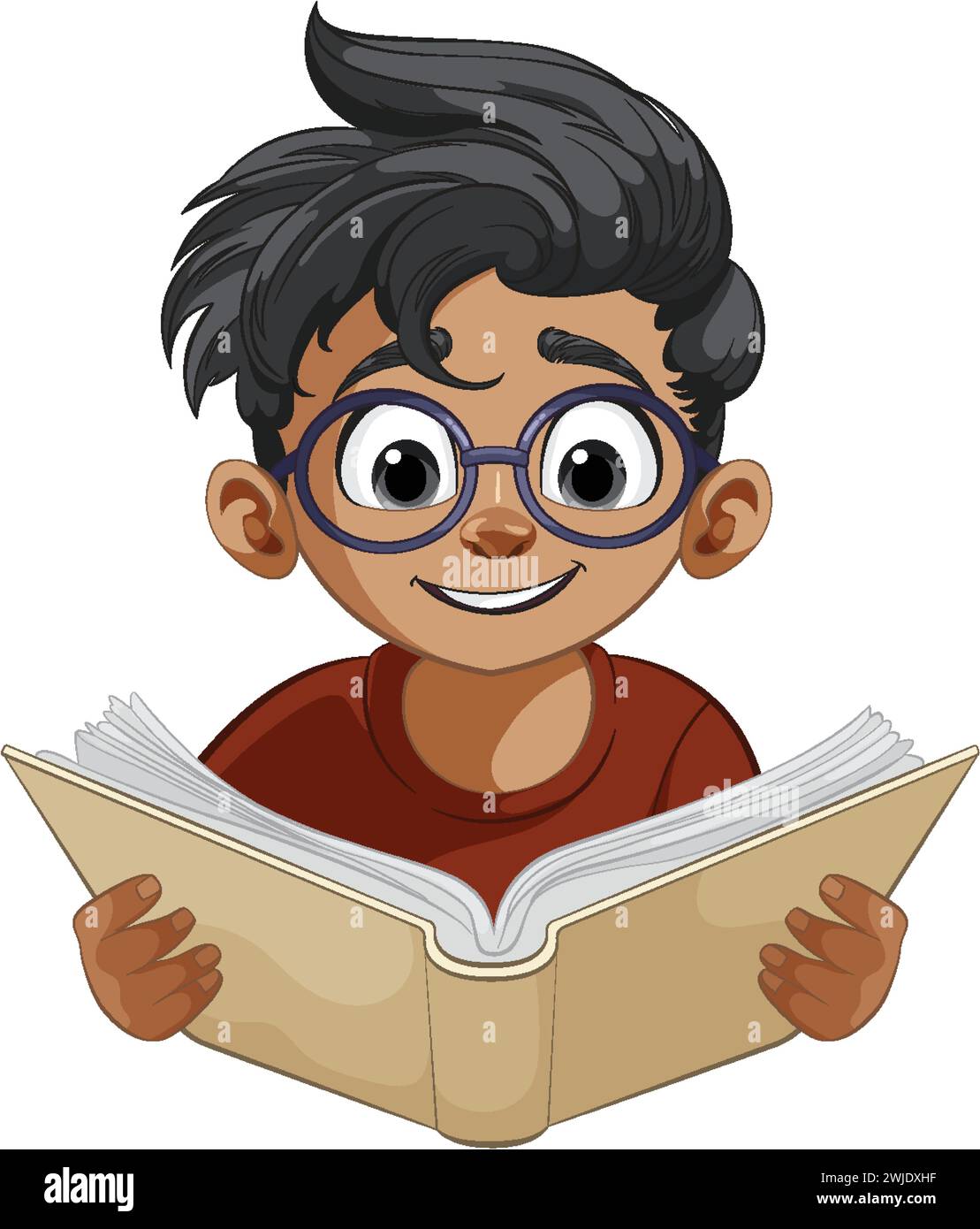 Cartoon of a happy child immersed in reading Stock Vector Image & Art ...