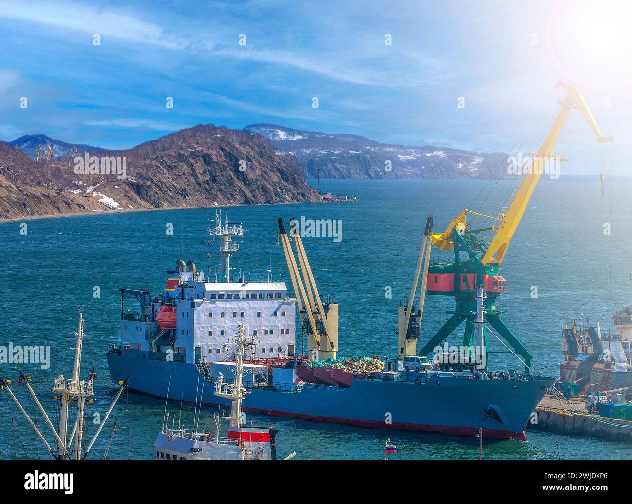 The Container vessel unloaded in Port on Kamchatka peninsula on ...
