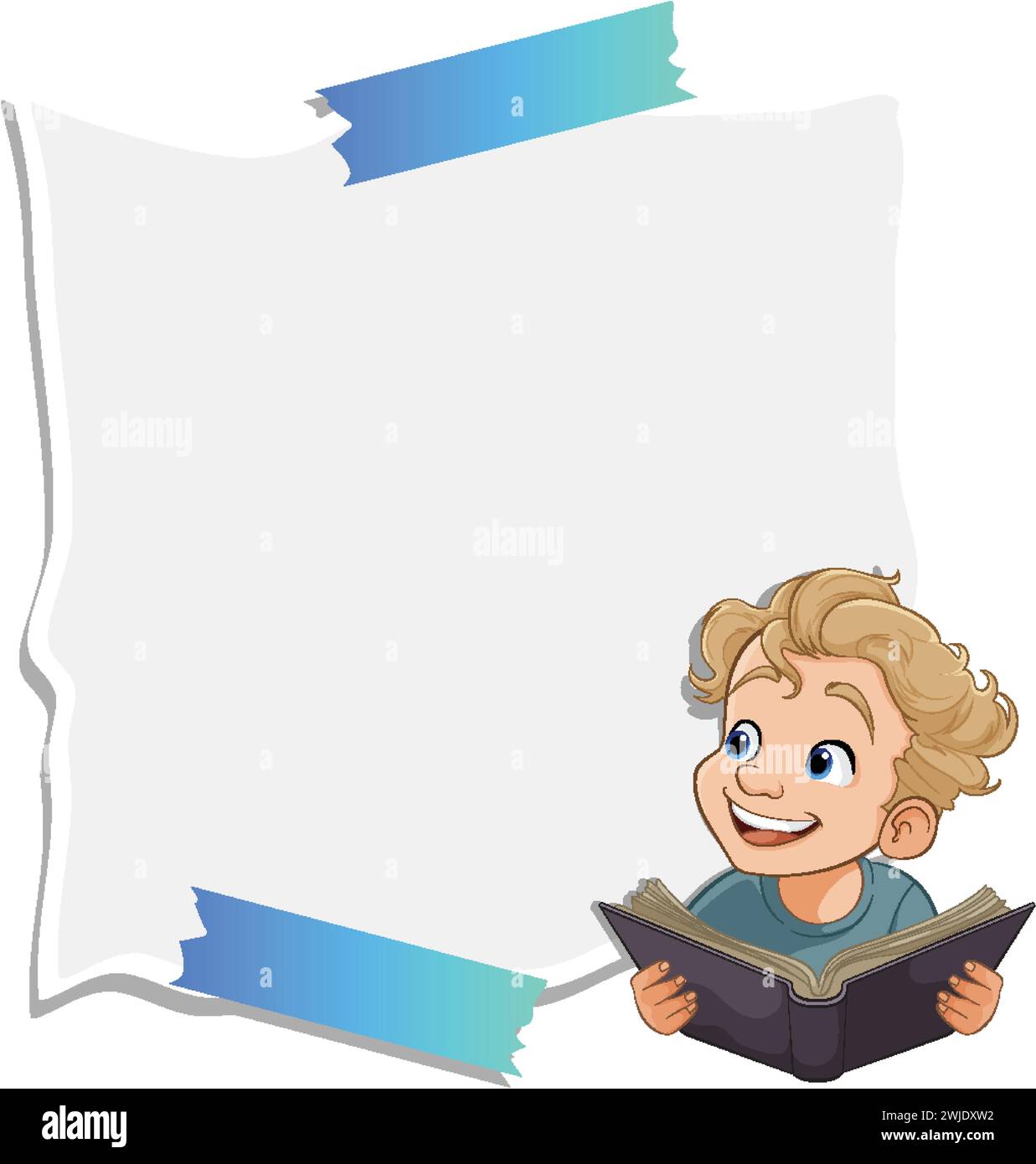 Young boy enchanted by a storybook with blank pages Stock Vector Image ...
