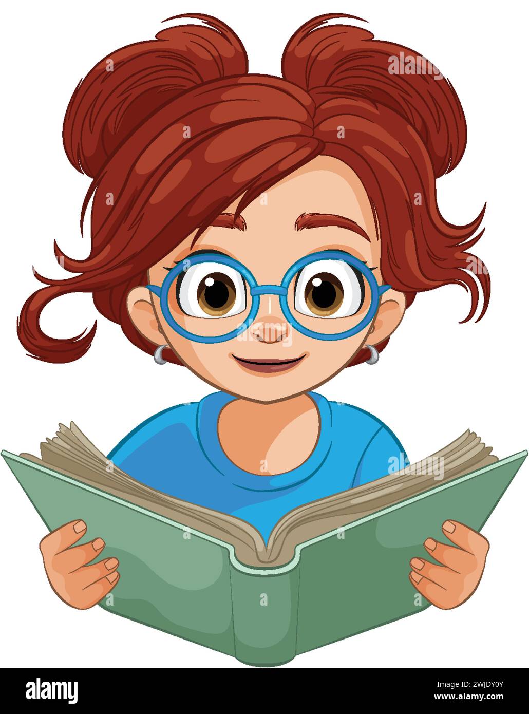 Cartoon girl with glasses reading intently Stock Vector Image & Art - Alamy