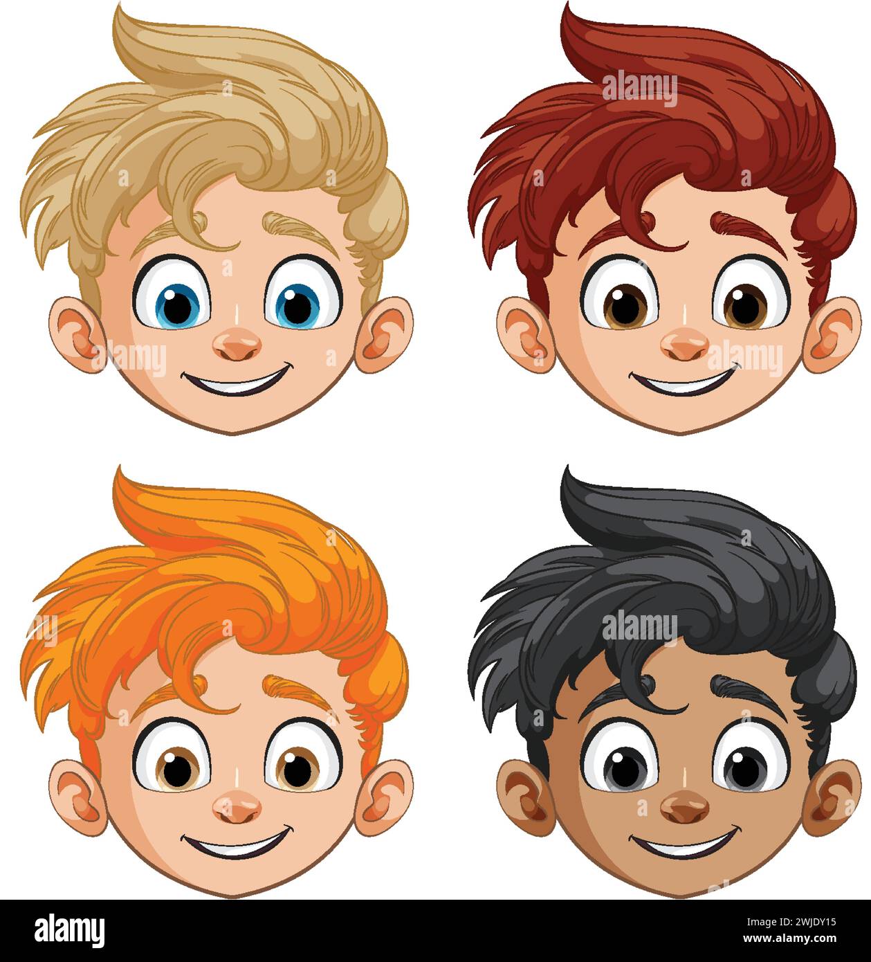 Colorful vector illustration of four kids' faces Stock Vector Image ...