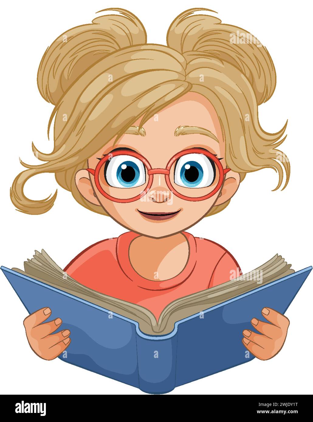Illustration of a young girl reading a book intently Stock Vector Image ...