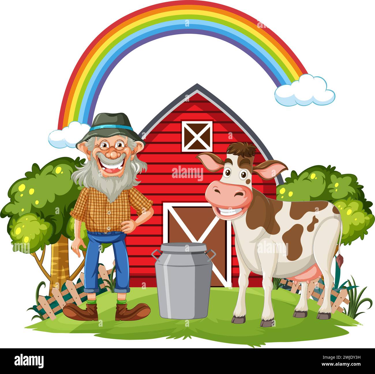 Cartoon Farmer Production Cow Milk Stock Vector Images Alamy