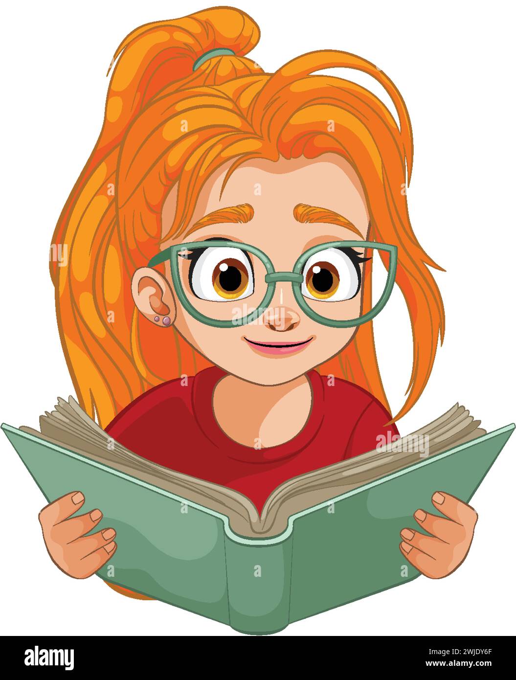 Illustration of a girl reading a book intently Stock Vector Image & Art ...