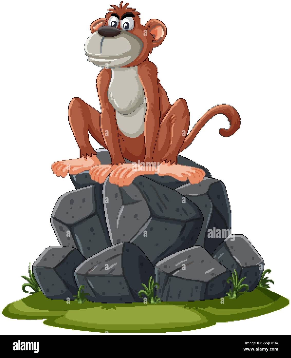 A smiling monkey sitting atop a pile of rocks Stock Vector Image & Art ...