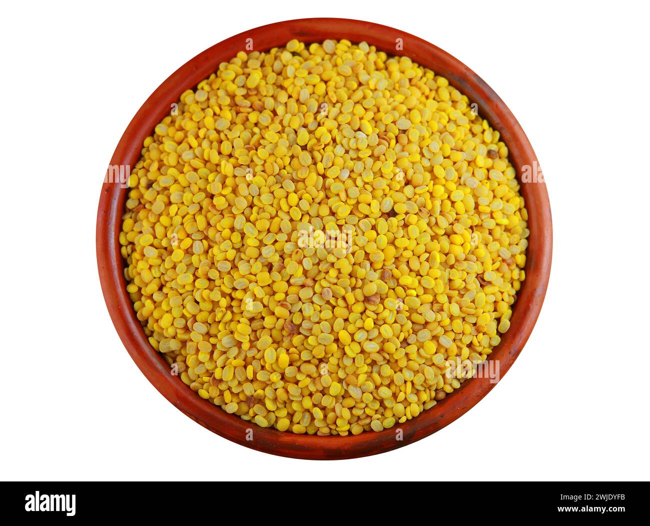 Split mung bean isolated on a clay bowl on a white background Stock ...