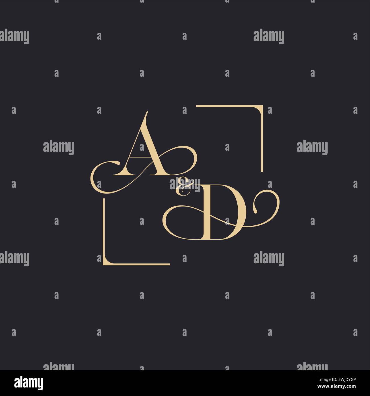 AD simple concept of wedding outline logo and square of initial design ...