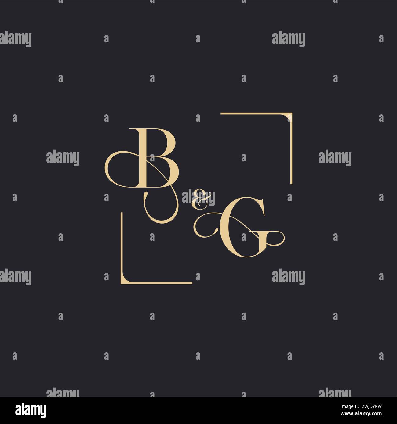 BG simple concept of wedding outline logo and square of initial design ...