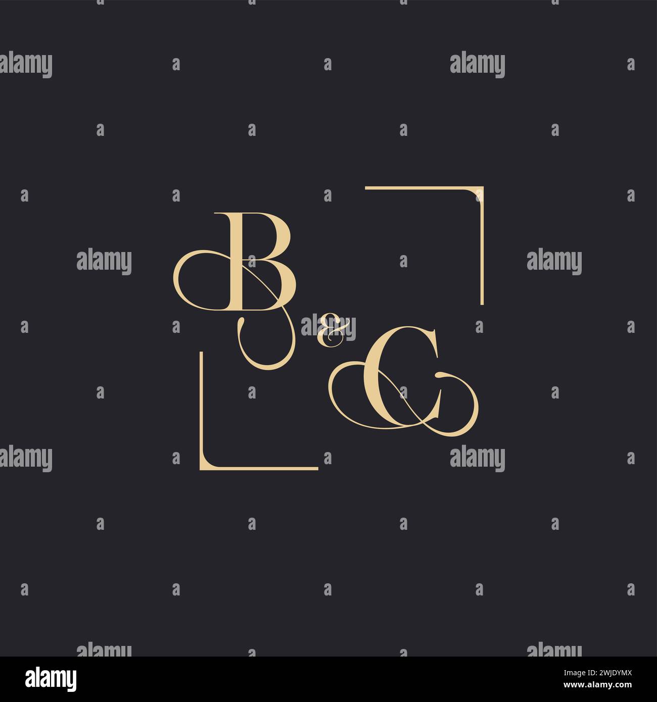 BC simple concept of wedding outline logo and square of initial design ...