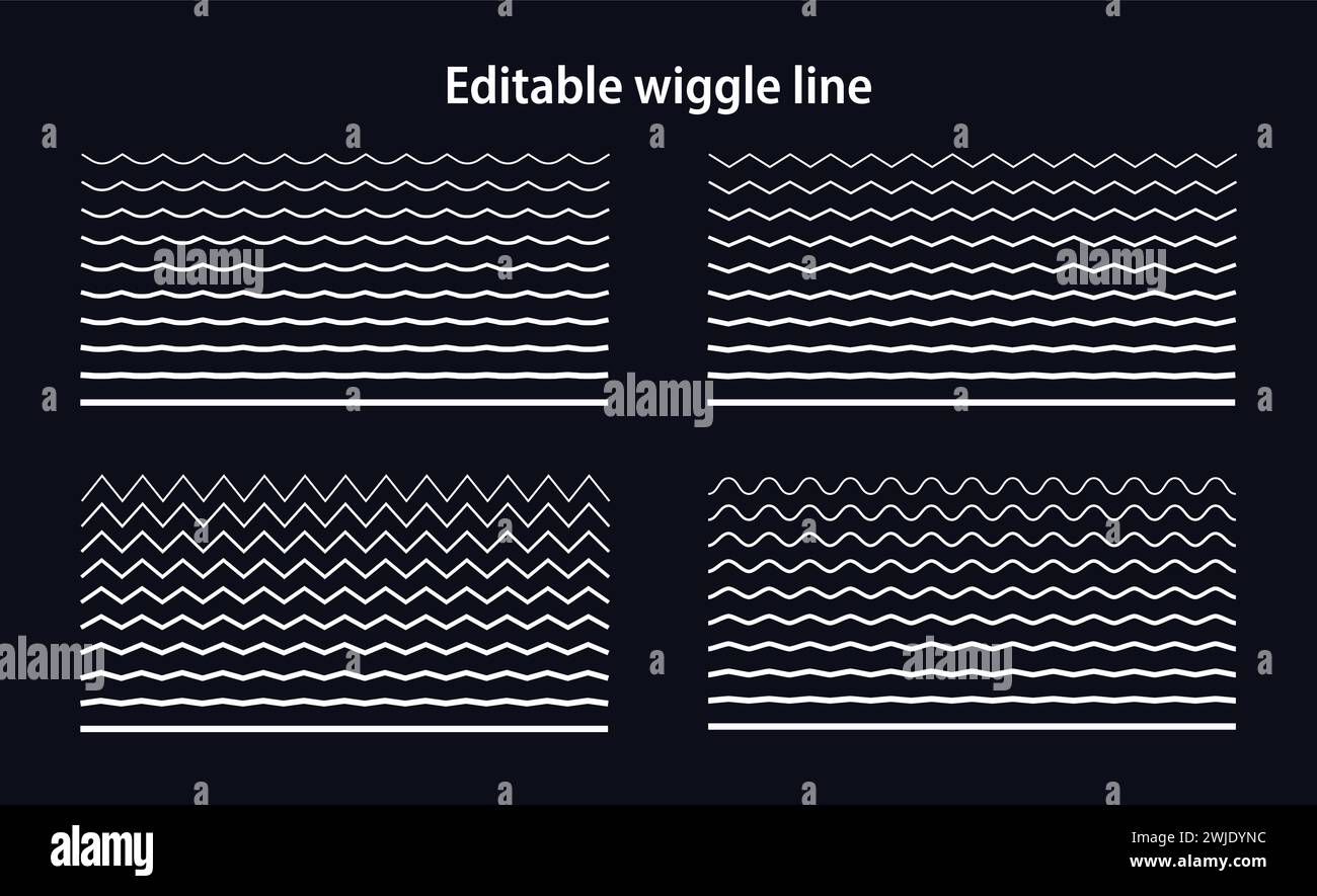 Editable wiggle lines. Set of wavy curves and zigzag intersecting ...