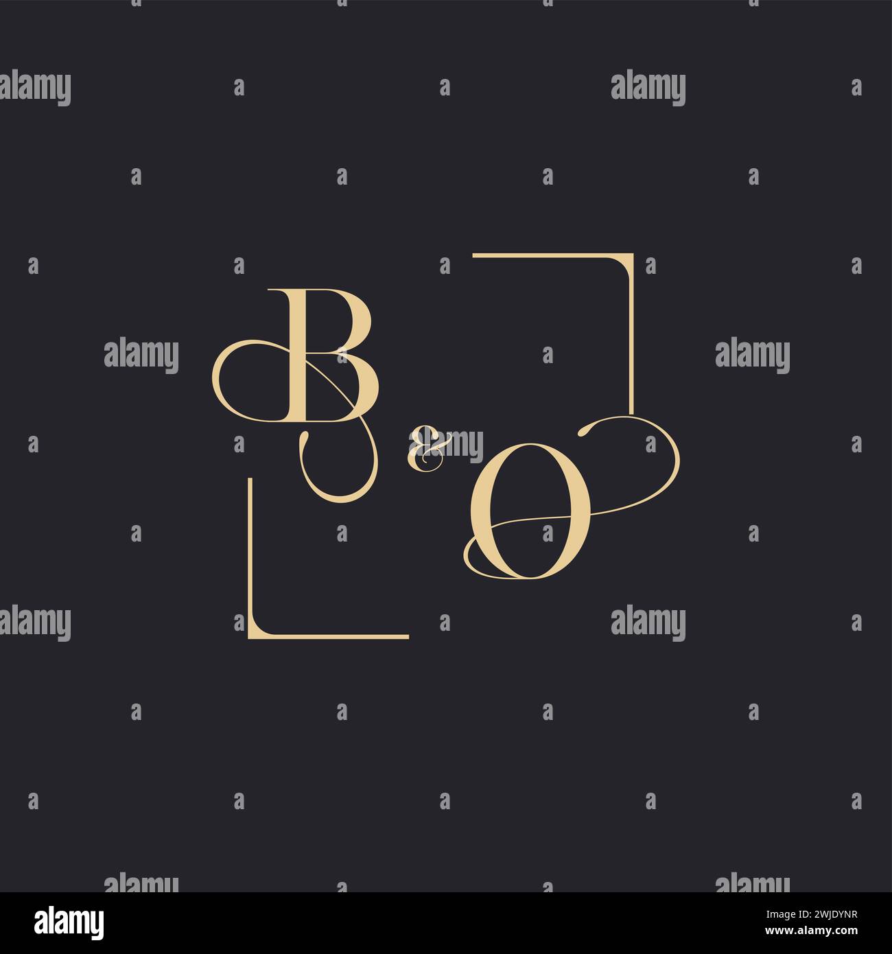 BO simple concept of wedding outline logo and square of initial design ...