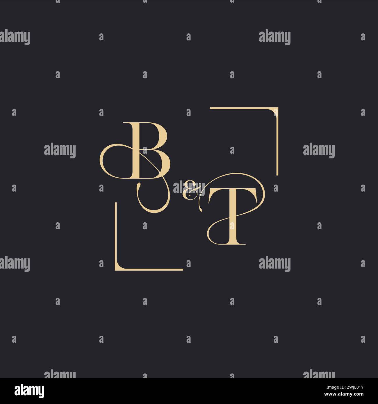 BT simple concept of wedding outline logo and square of initial design ...