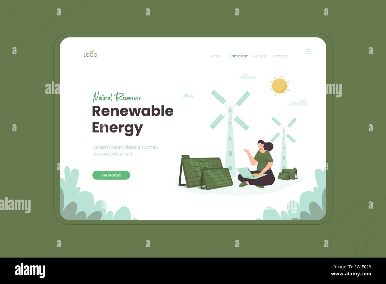 Renewable natural energy vector illustration on website template Stock ...