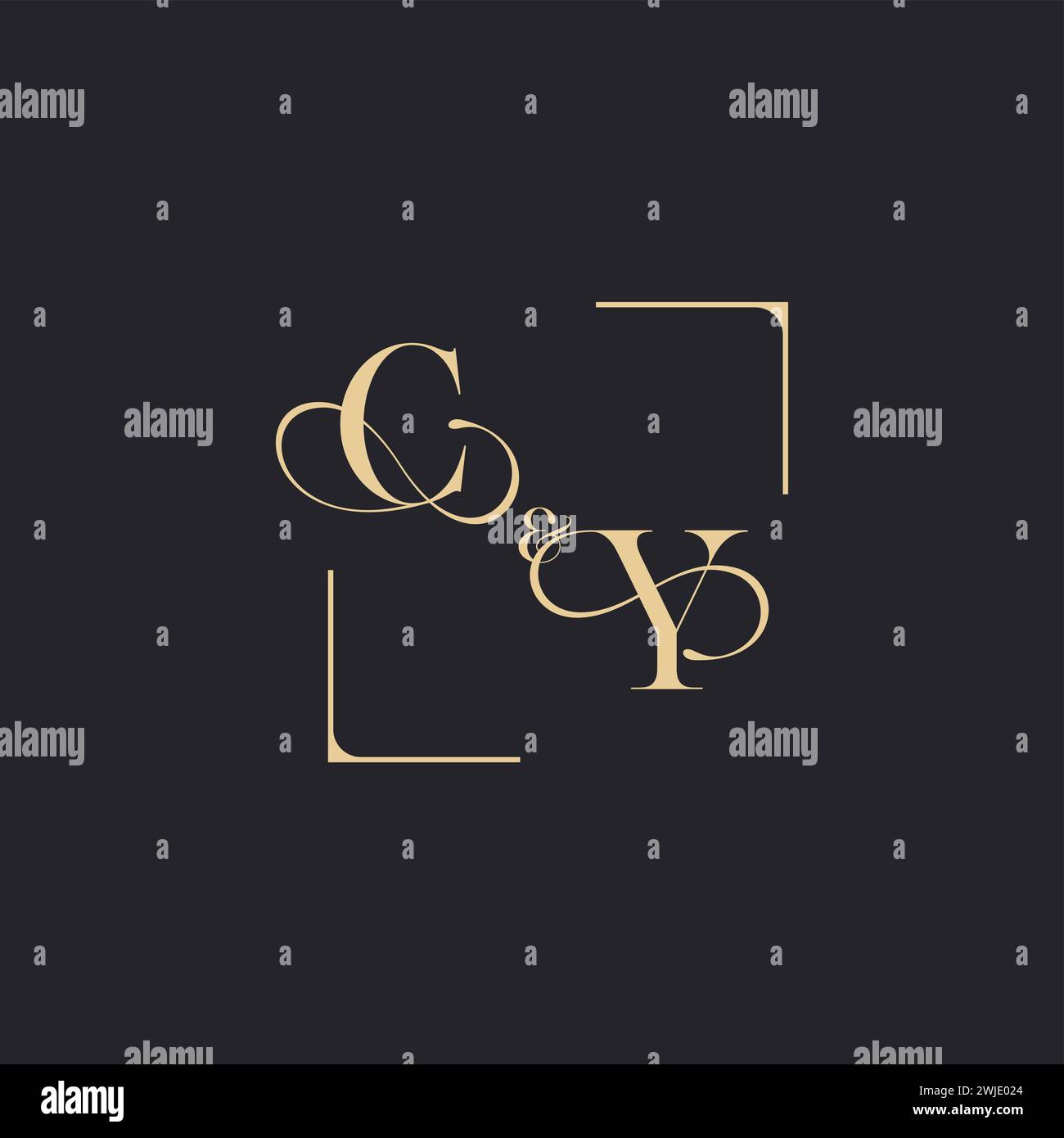 CY simple concept of wedding outline logo and square of initial design ...