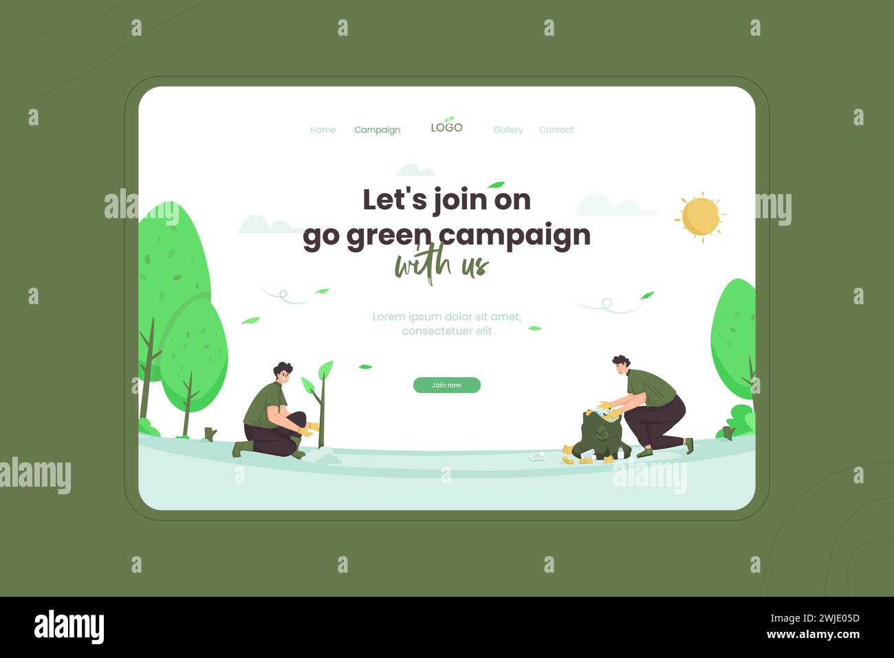Go green replanting trees illustration on homepage website template ...
