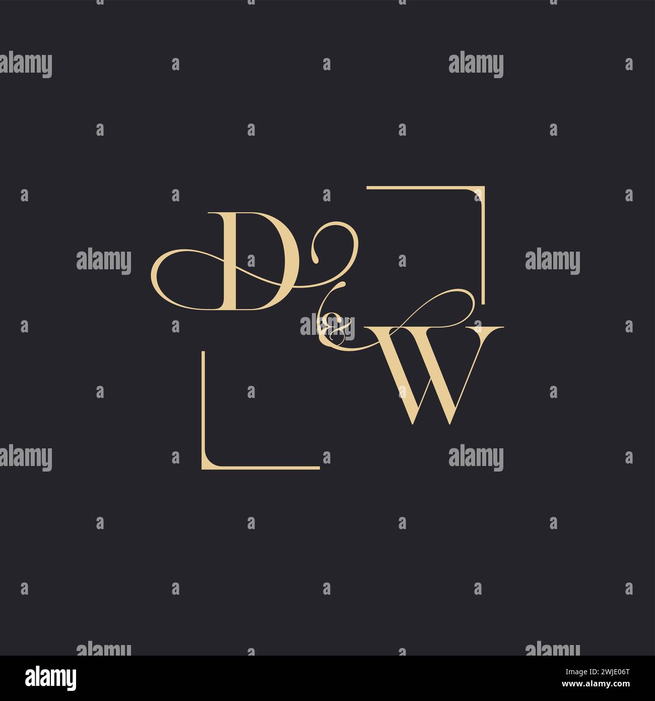 DW simple concept of wedding outline logo and square of initial design ...
