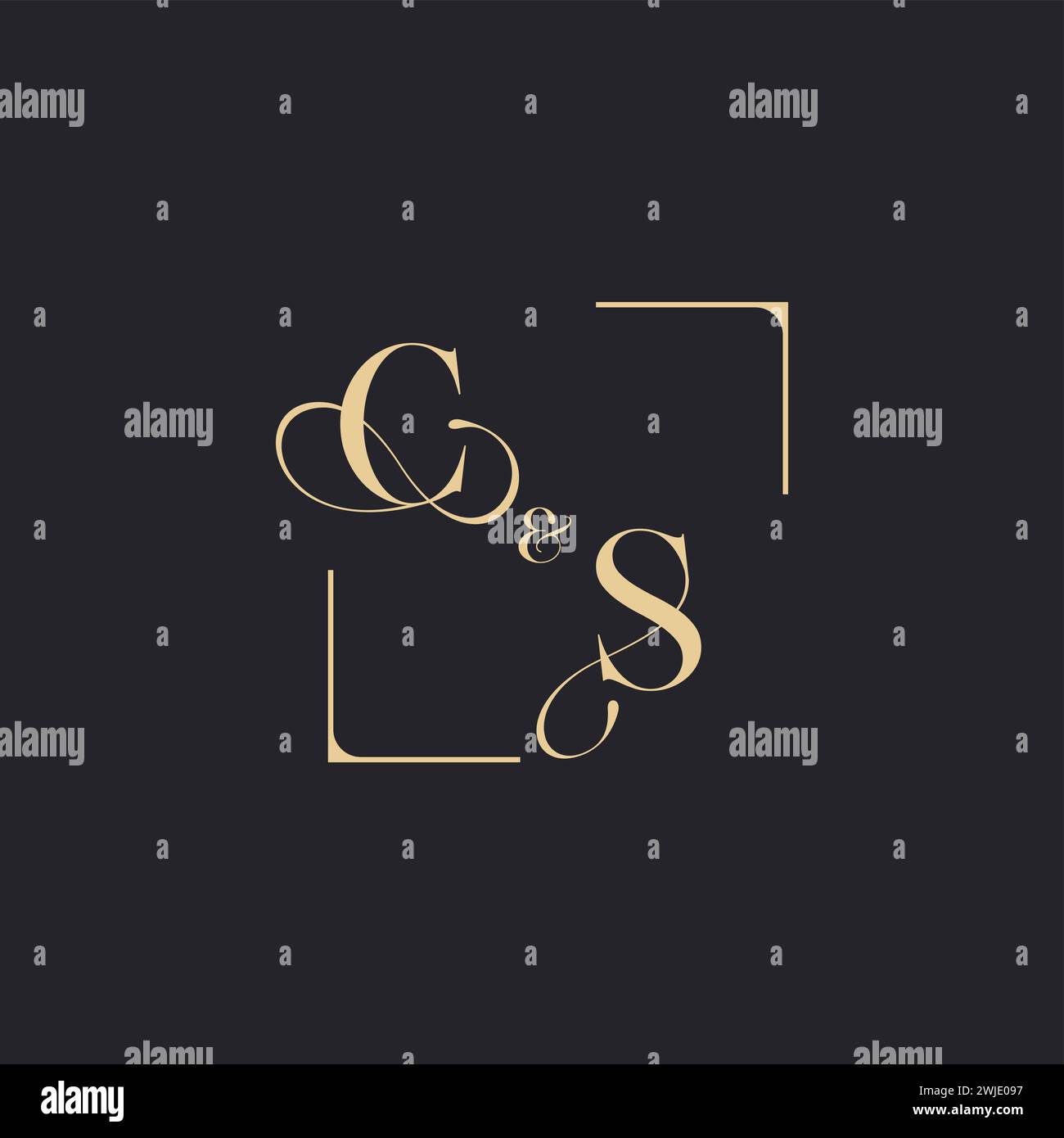 CS simple concept of wedding outline logo and square of initial design ...