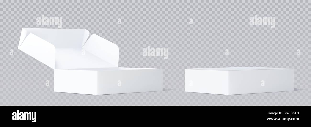 White closed and open cardboard box mockup top angle view. Realistic ...