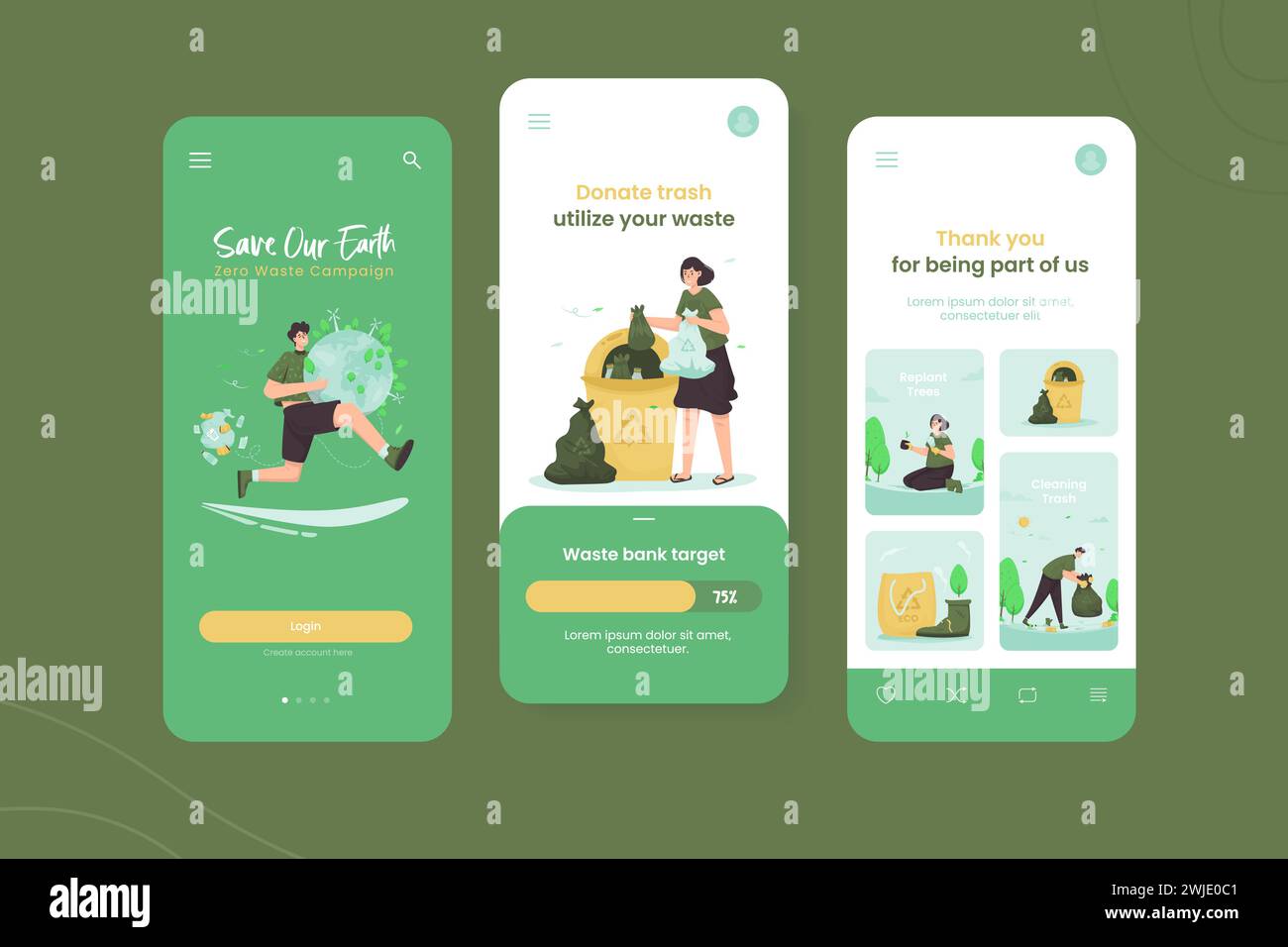 Save planet earth, zero waste illustration onboard mobile screen ...