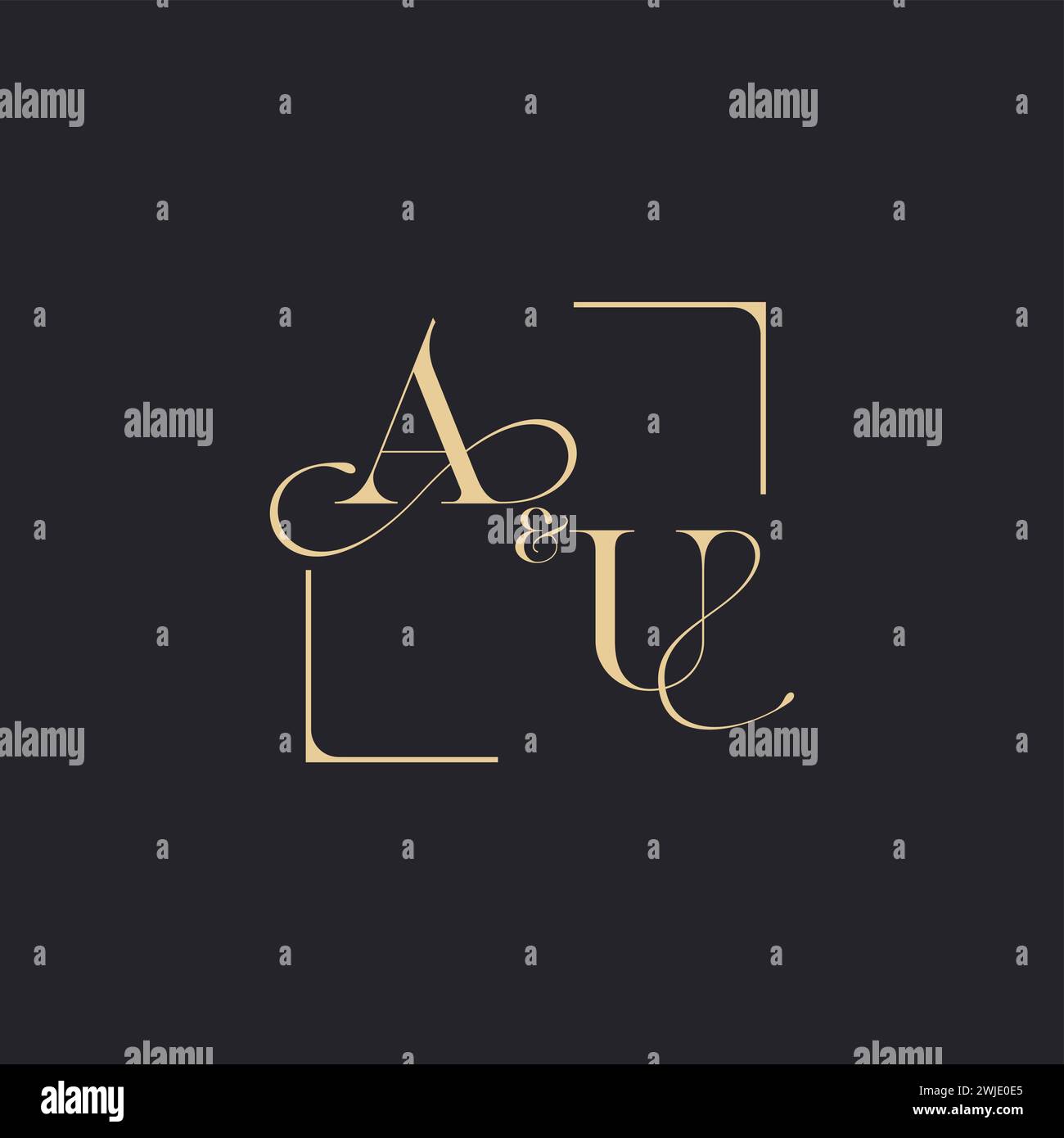AU simple concept of wedding outline logo and square of initial design ...