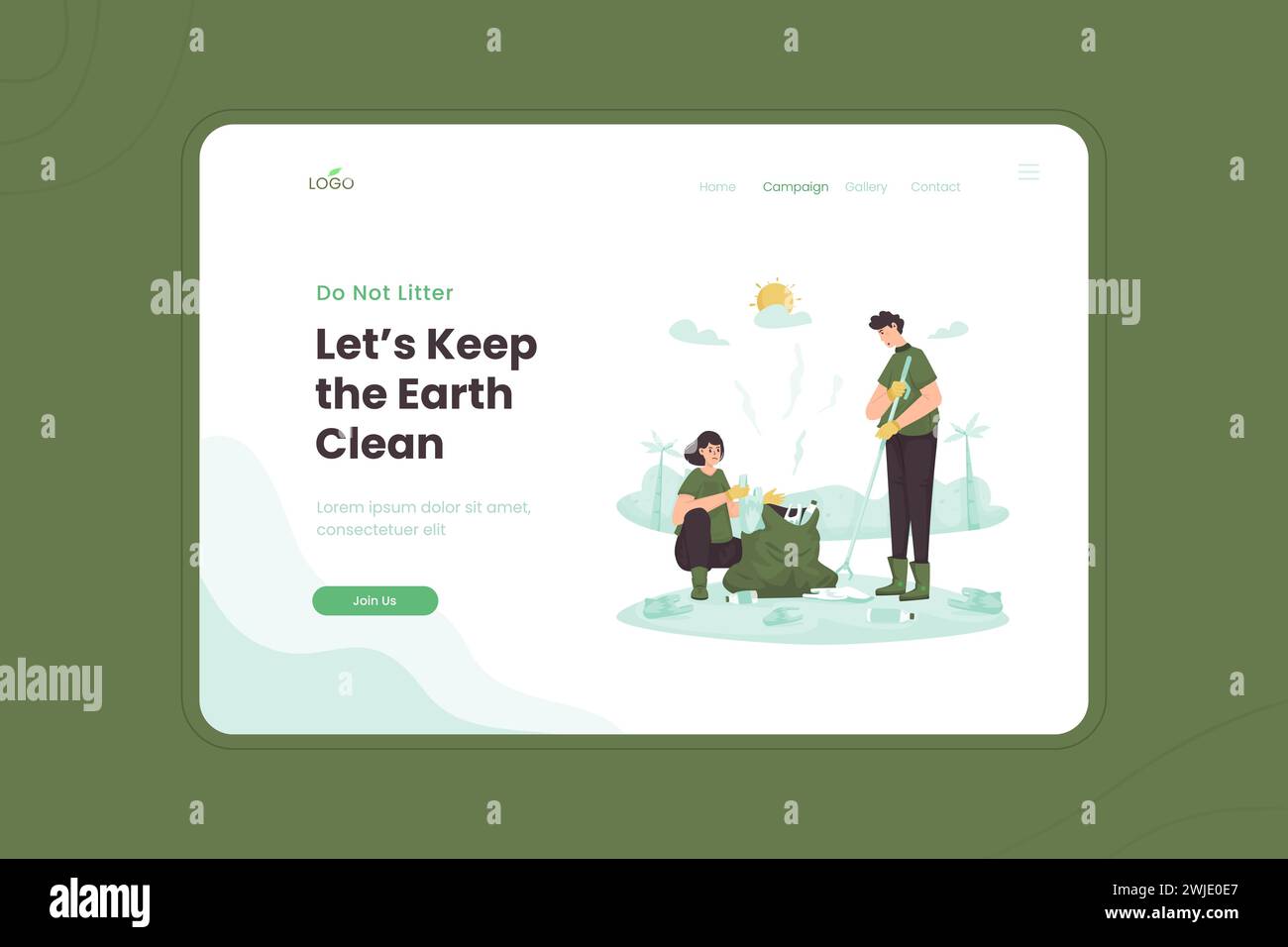 Keep earth clean campaign vector illustration on landing page template ...