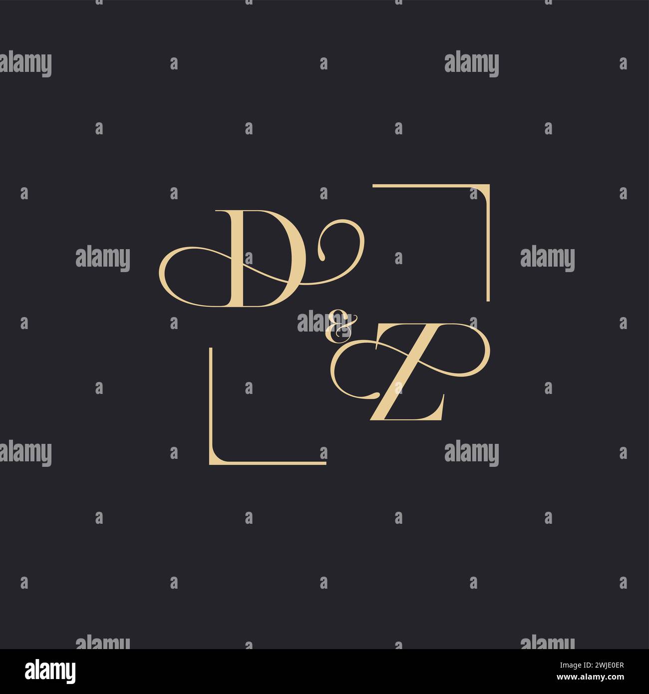 DZ simple concept of wedding outline logo and square of initial design ...