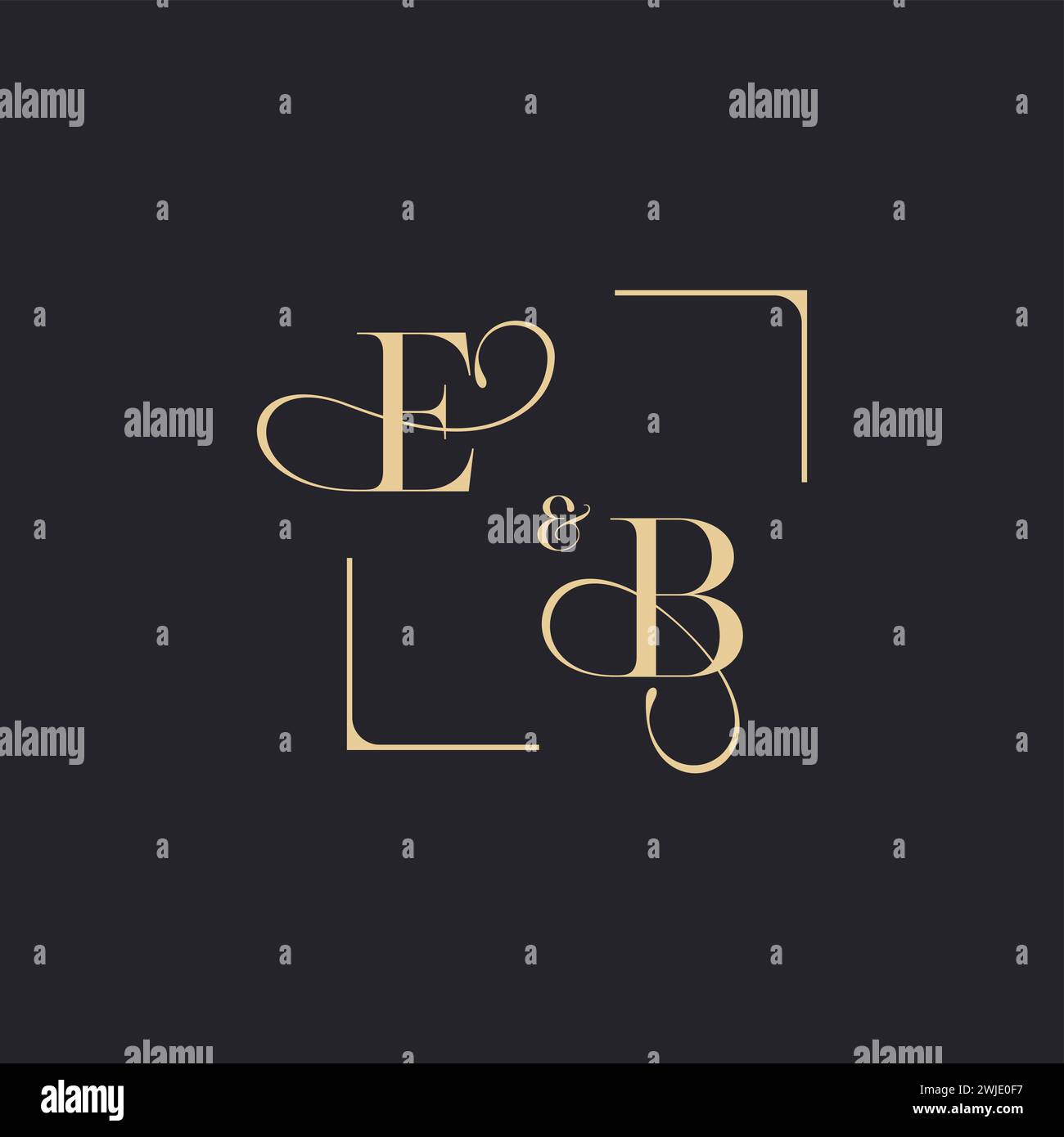 EB simple concept of wedding outline logo and square of initial design ...