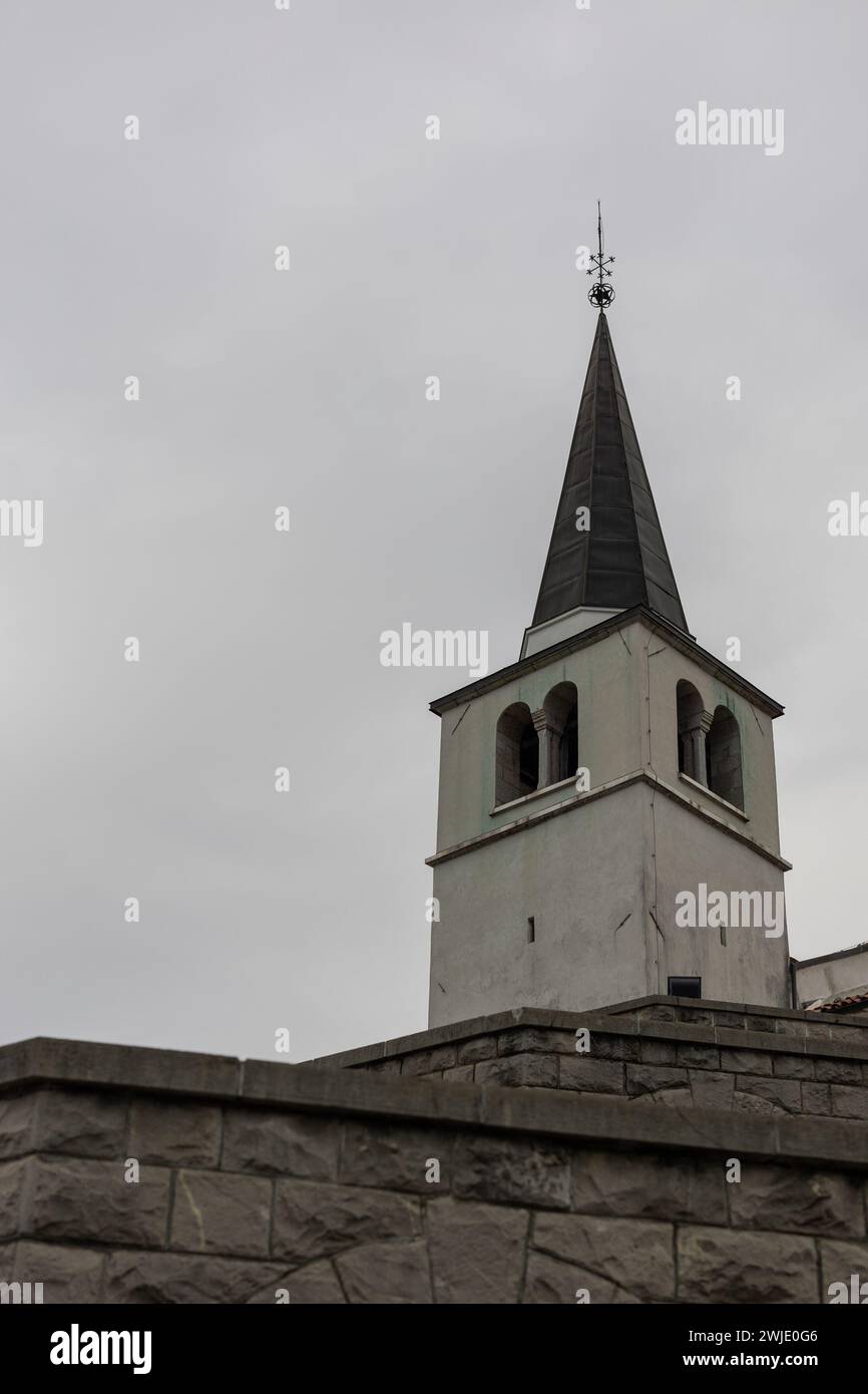 Old mausoleum or kostnica at kobarid, as seen from below. Visible ...