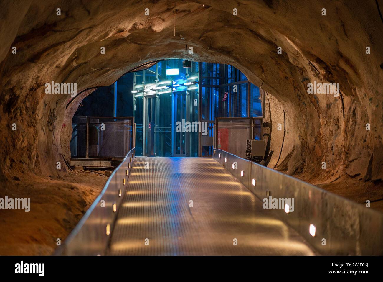 Interior of the schlossberg castle underground, tunnels below the ...