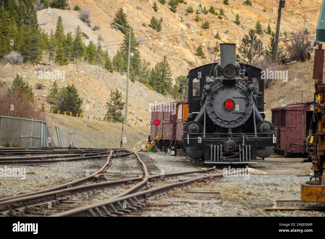 Front view of steam locomotive of Georgetown loop railroad in Colorado ...