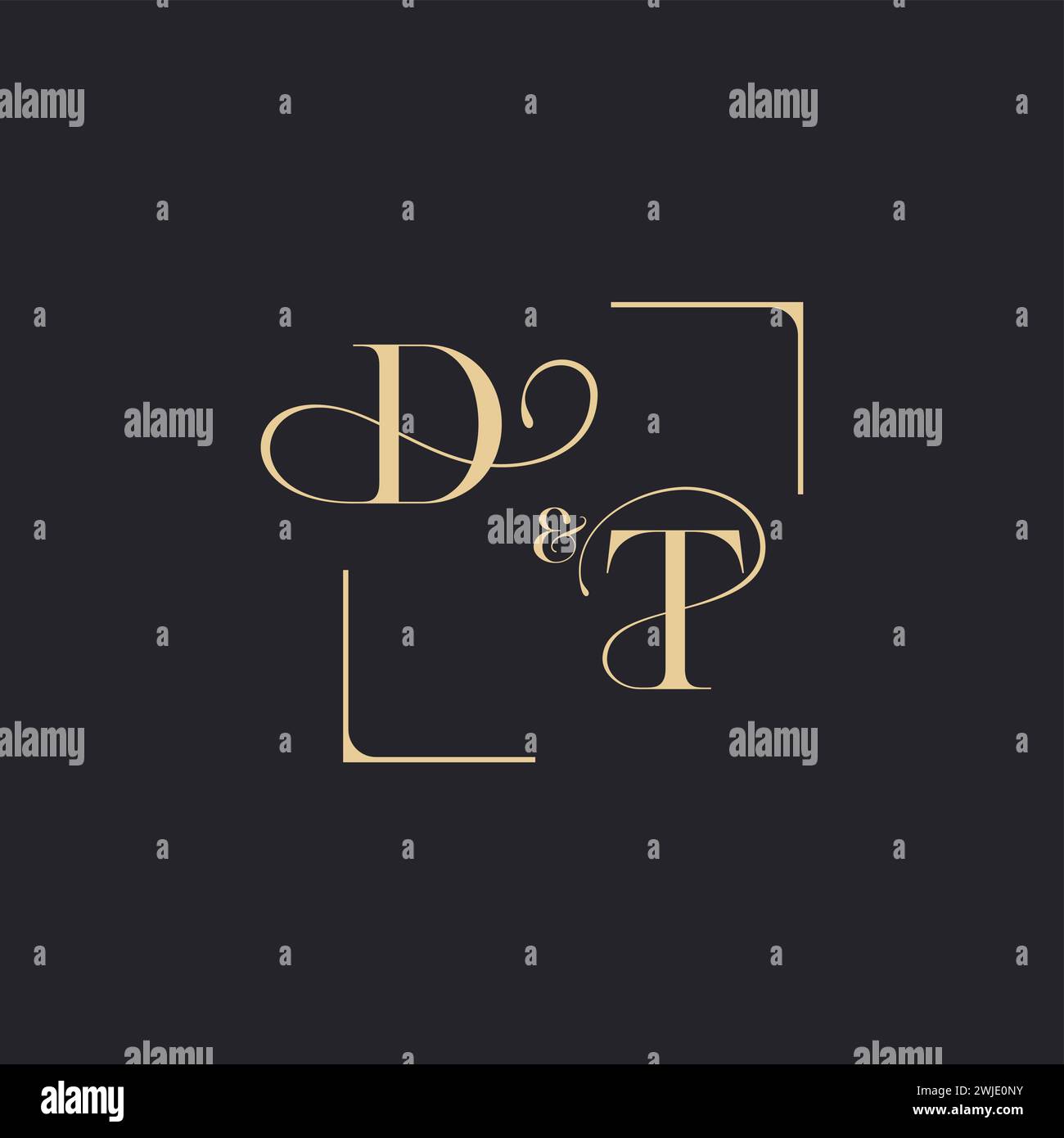 DT simple concept of wedding outline logo and square of initial design ...