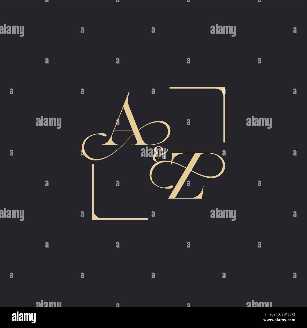 AZ simple concept of wedding outline logo and square of initial design ...