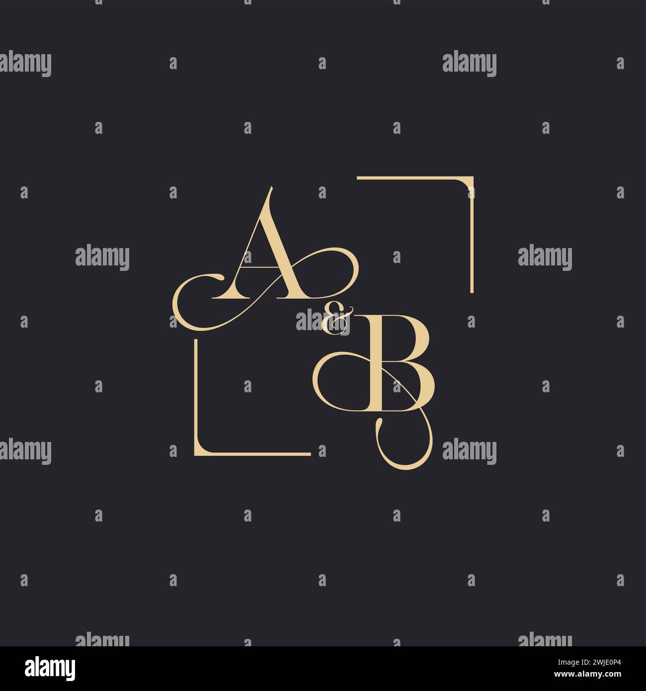 AB simple concept of wedding outline logo and square of initial design ...
